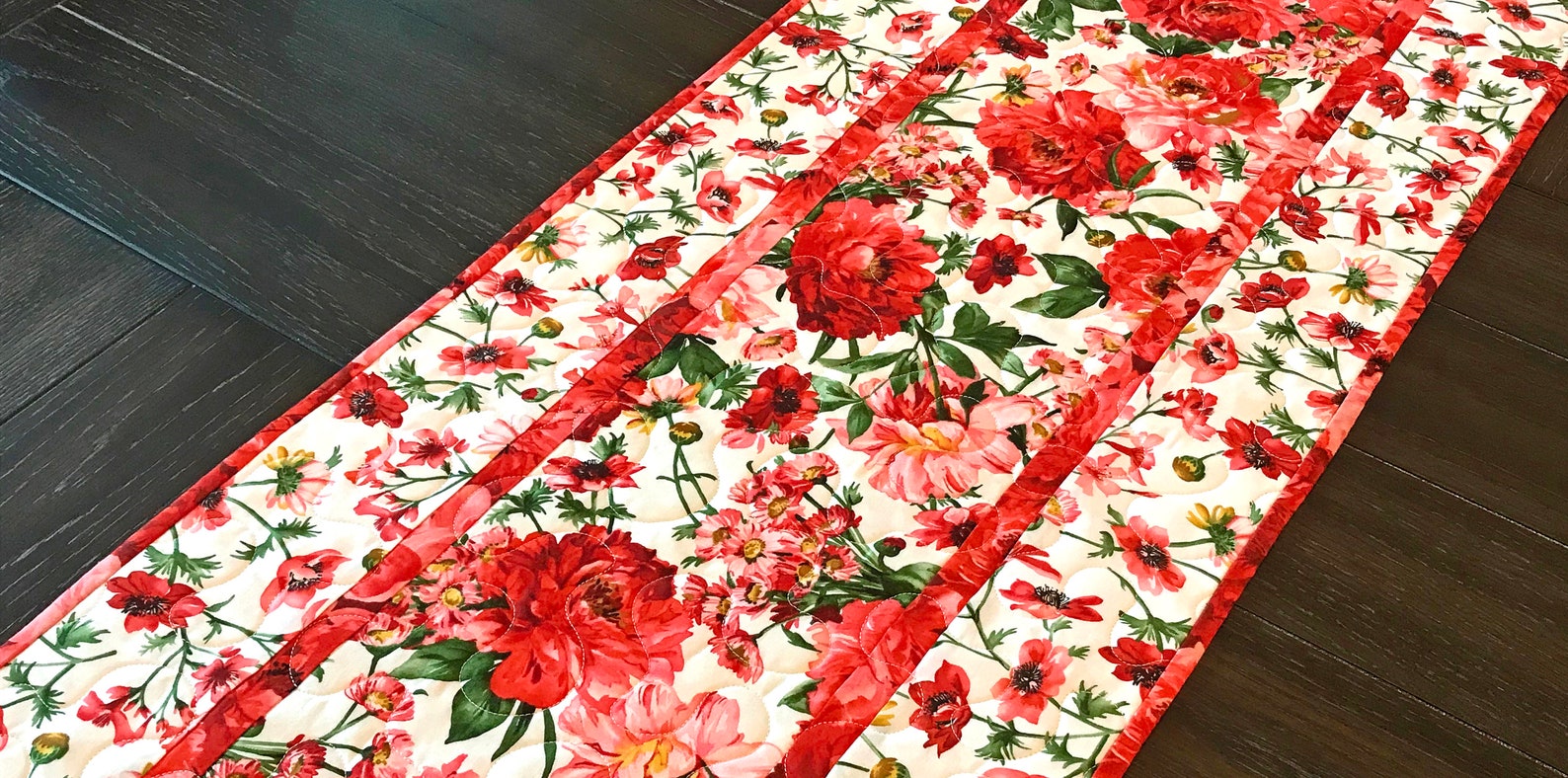 Red Roses Floral Table Runner Quilted Red Floral Table - Etsy