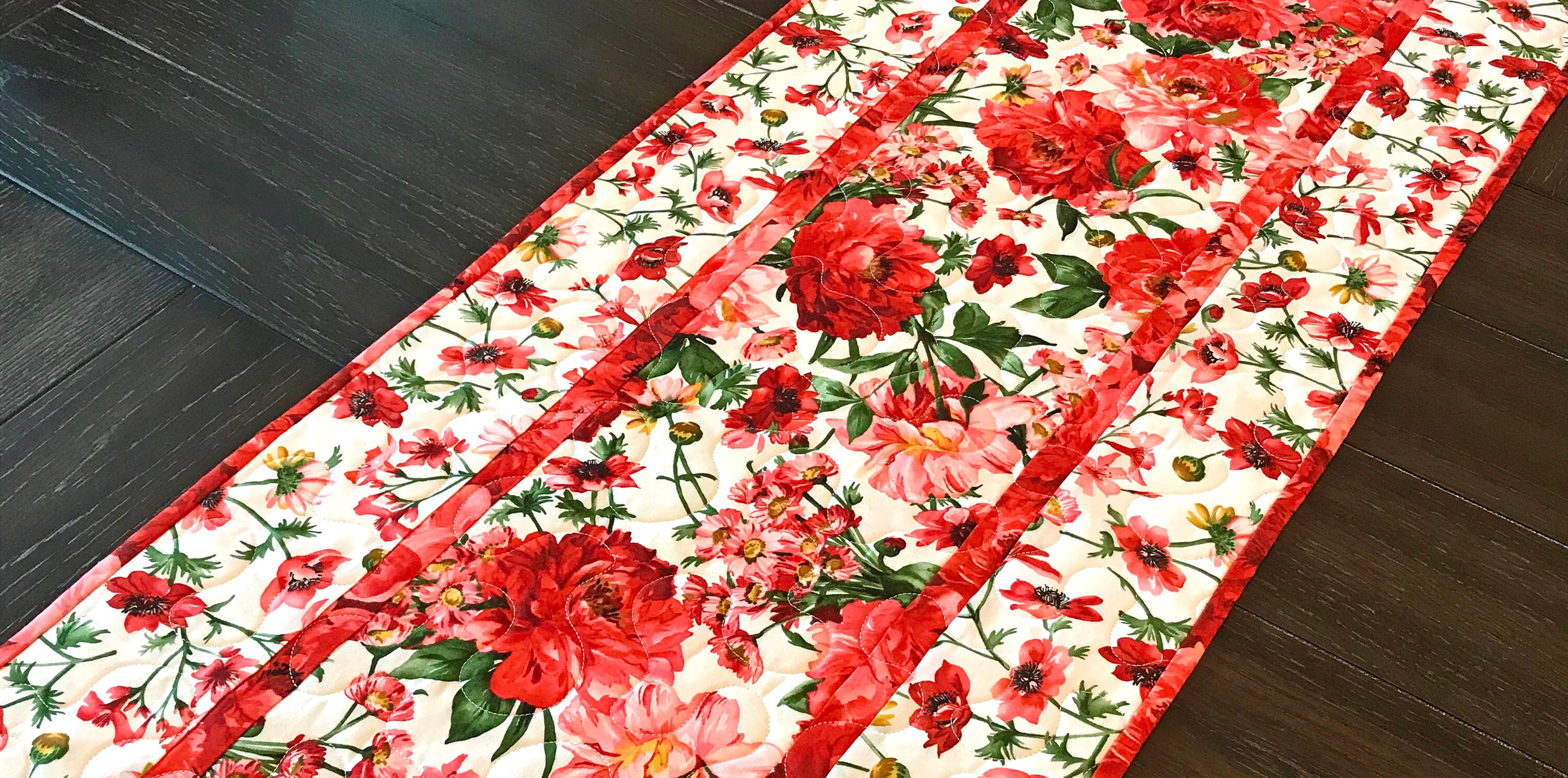 Red Roses Floral Table Runner Quilted Red Floral Table - Etsy