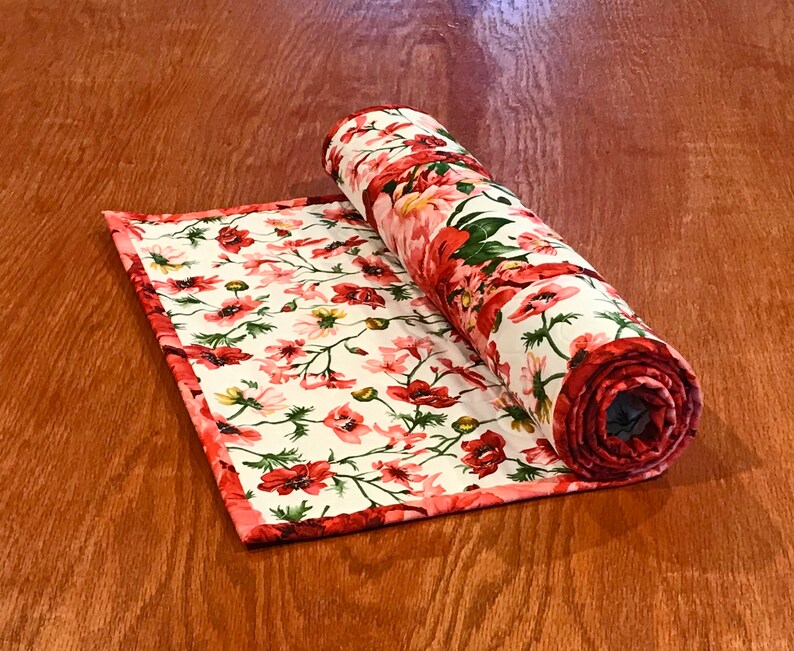Red Roses Floral Table Runner Quilted Red Floral Table - Etsy