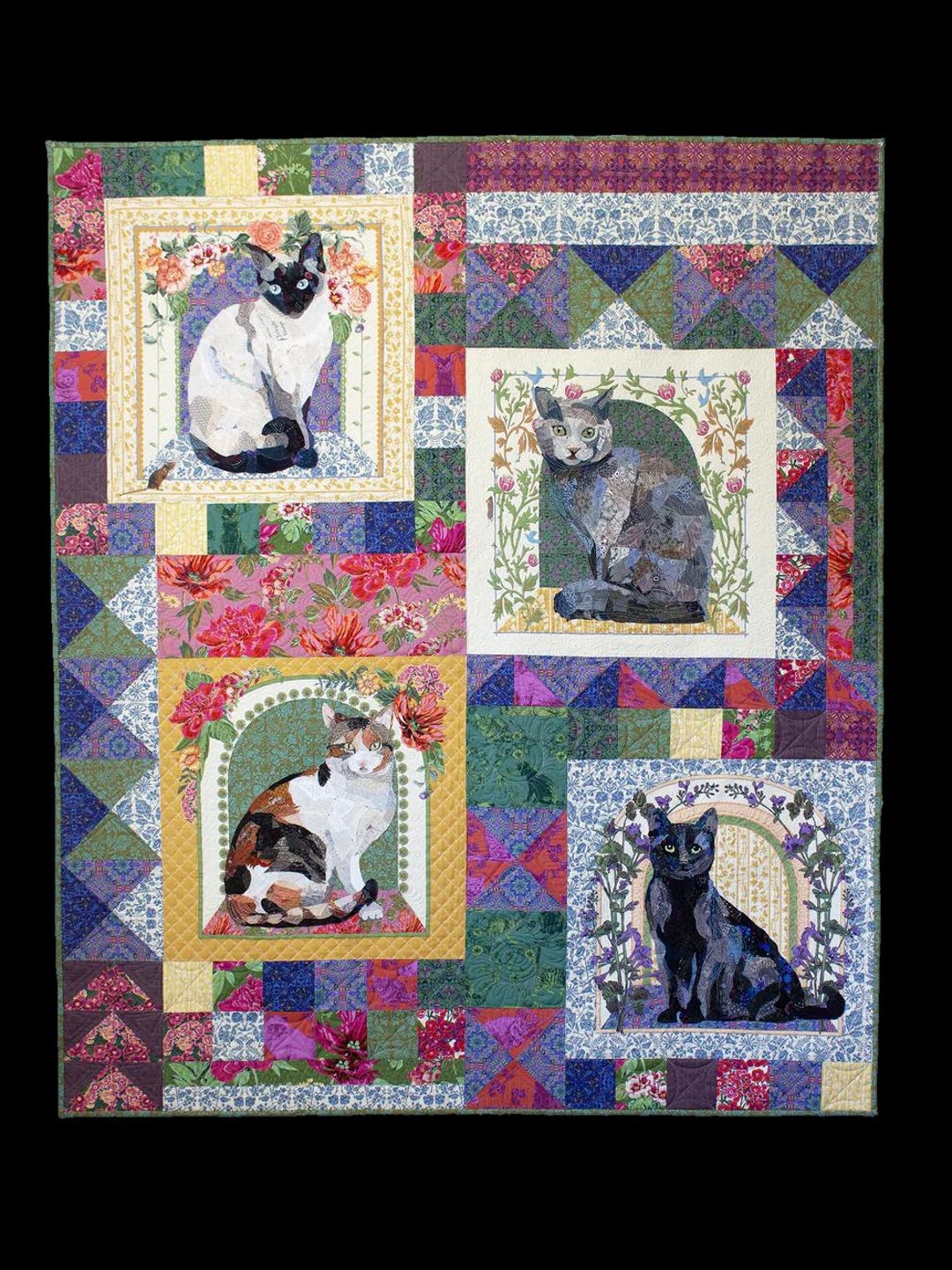 Flora & Felines COLLAGE QUILT KIT Pattern and Fabric Included, Cat ...