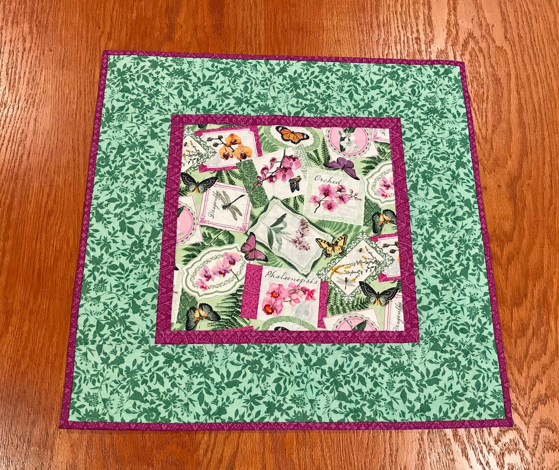 Green and Purple Floral Butterfly Themed Table Topper Spring | Etsy