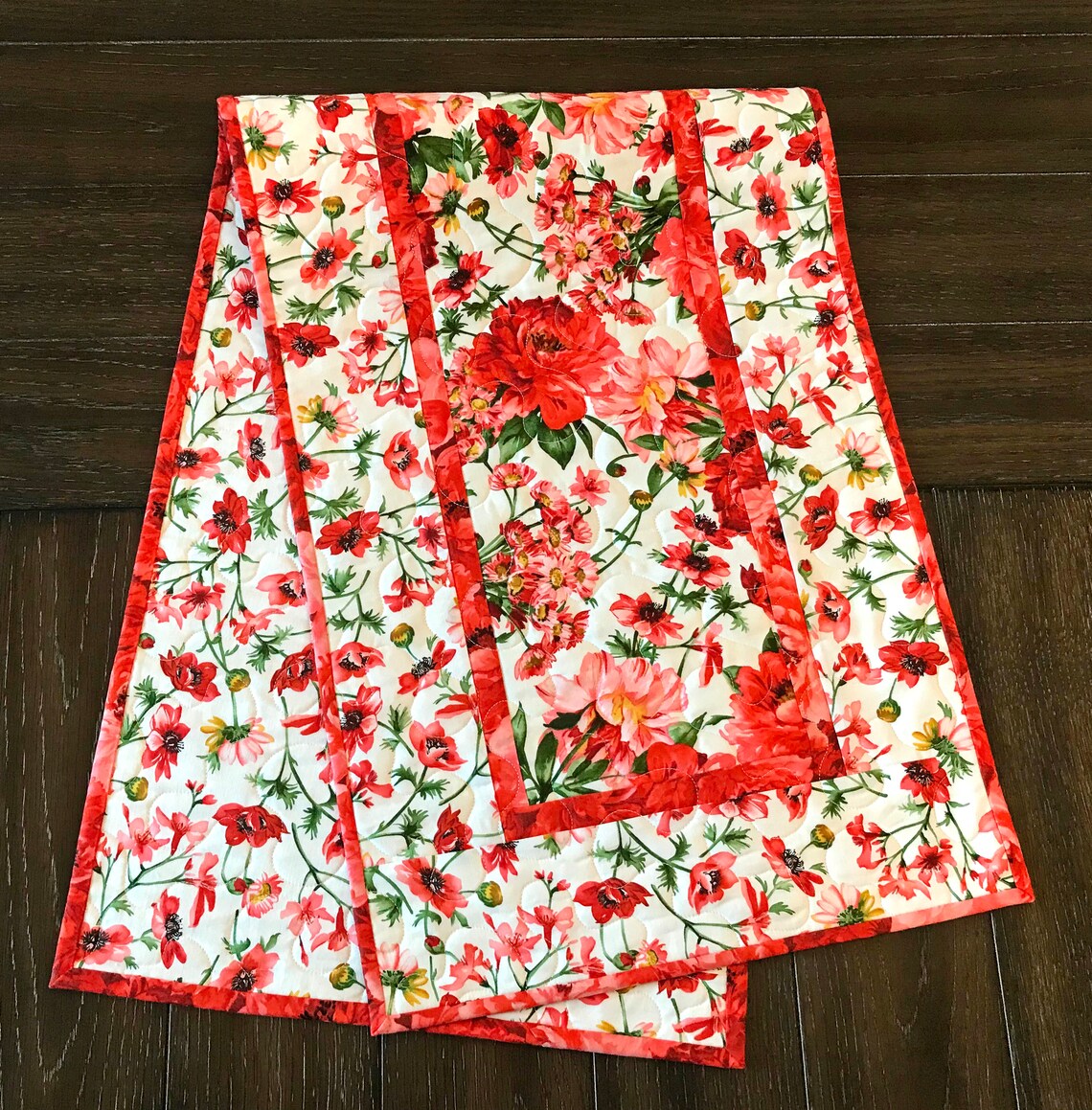 Red Roses Floral Table Runner Quilted Red Floral Table - Etsy