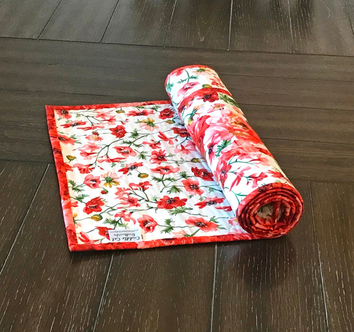 Red Roses Floral Table Runner Quilted Red Floral Table - Etsy