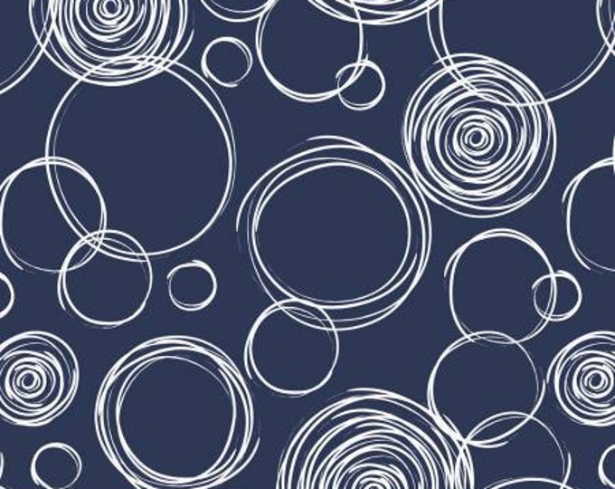 Indigo Elements Navy White Line Circles Fabric 2833C-09, Stuart Hillard ...