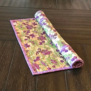 Purple and Green Jacobean Floral Table Topper, Quilted Purple Green ...