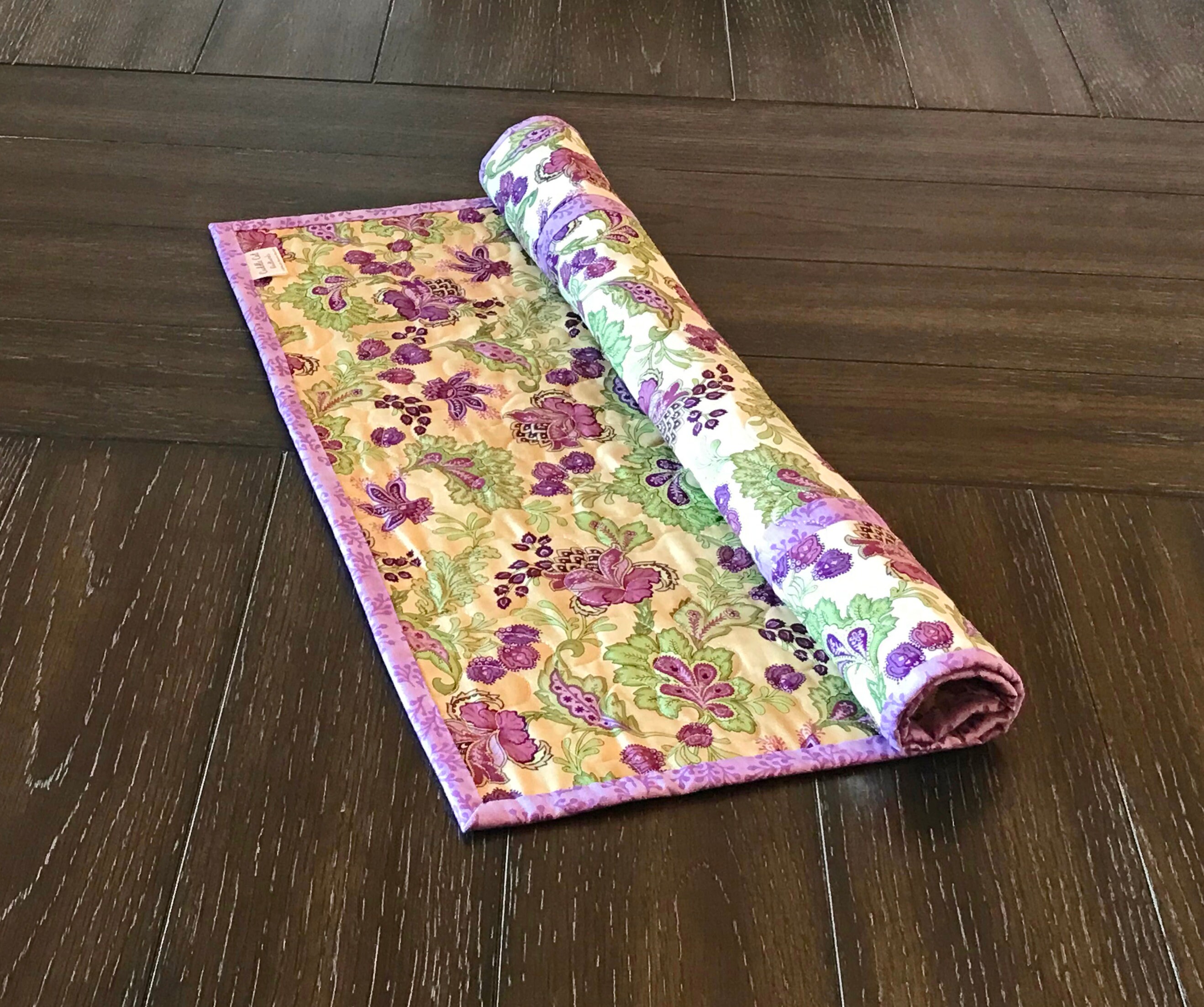 Purple and Green Jacobean Floral Table Topper Quilted Purple - Etsy