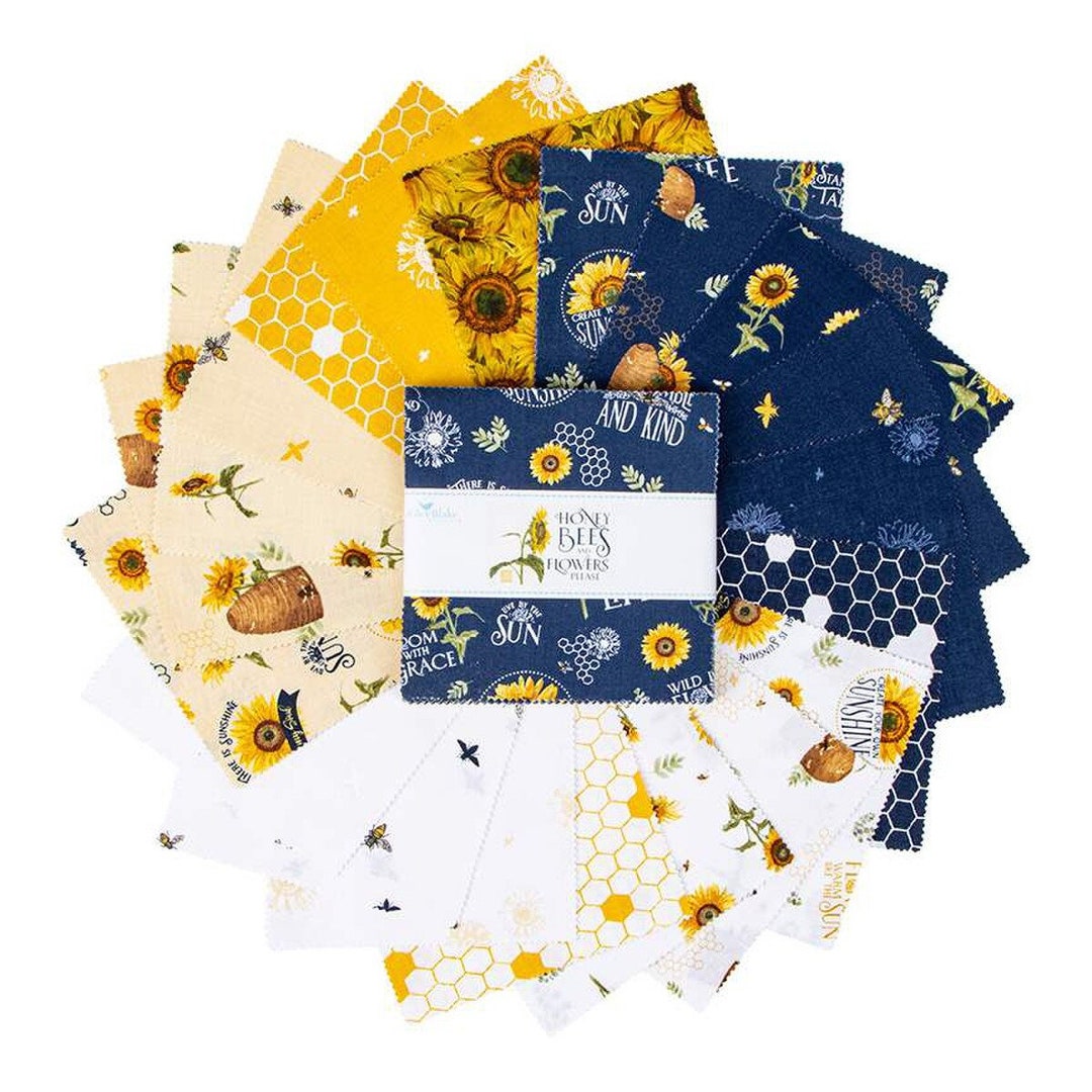 Honey Bees and Flowers 5" Stacker Charm Pack - Riley Blake Designs 5 ...
