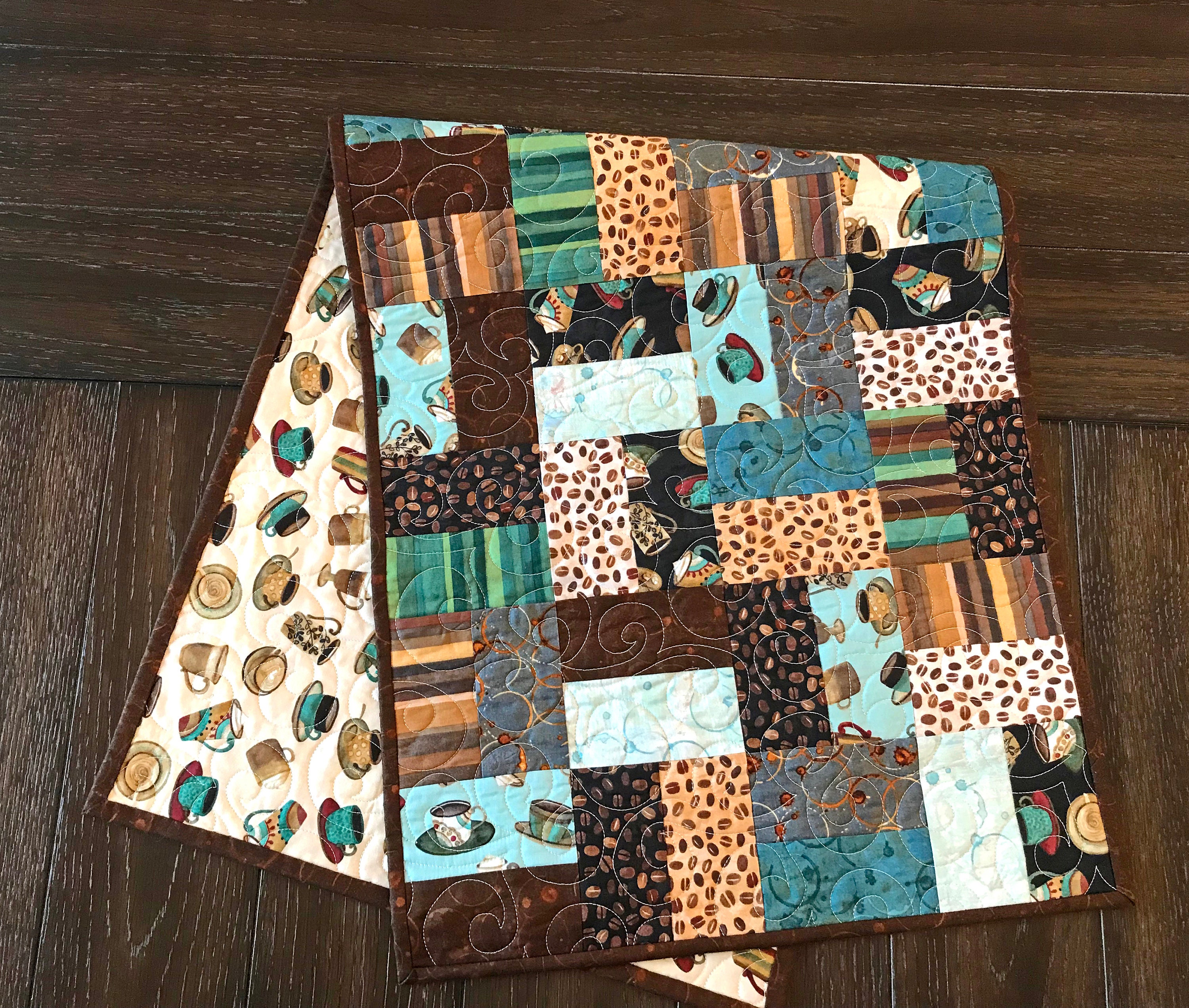 Teal and Brown Coffee Themed Table Runner Coffee Table - Etsy