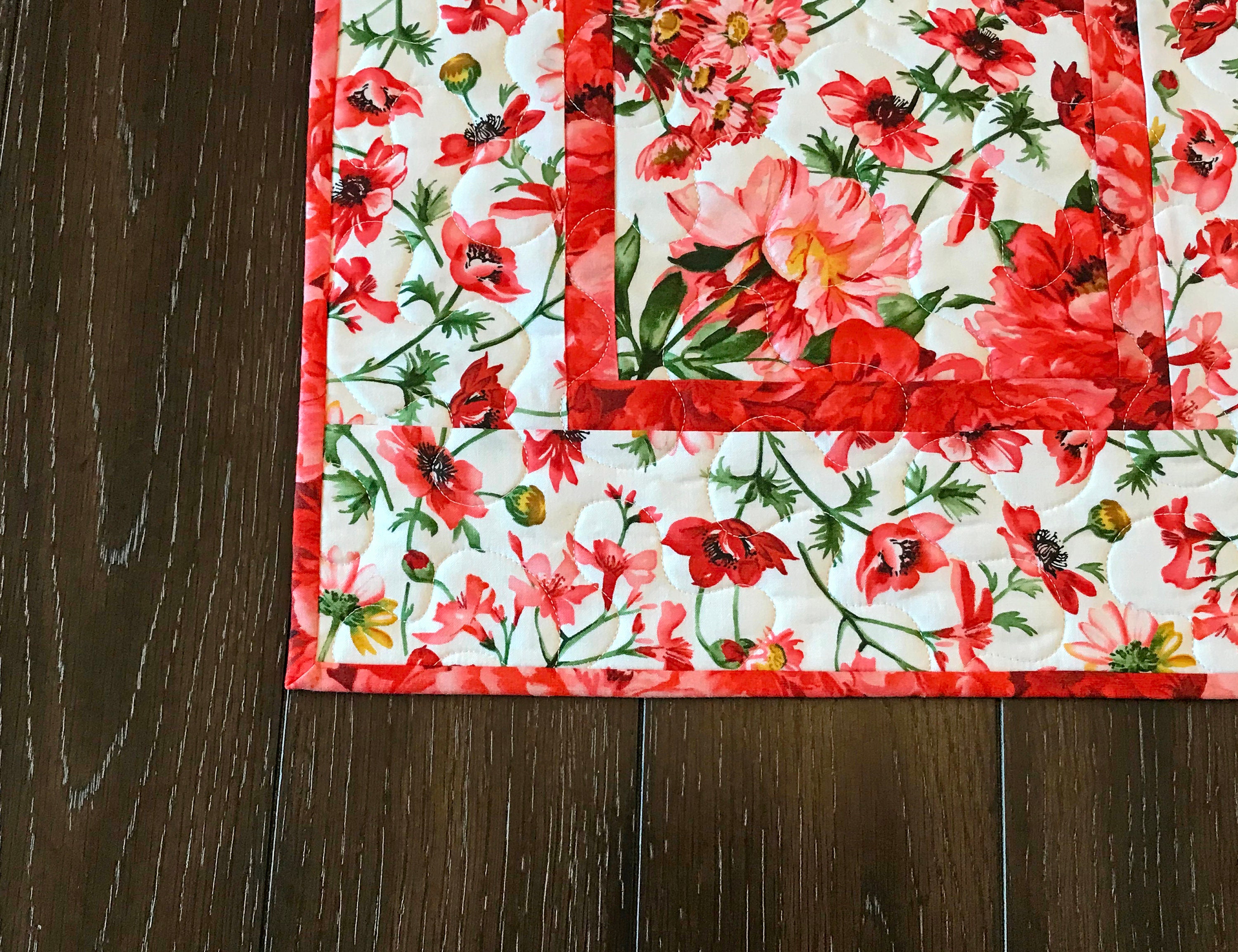 Red Roses Floral Table Runner Quilted Red Floral Table - Etsy