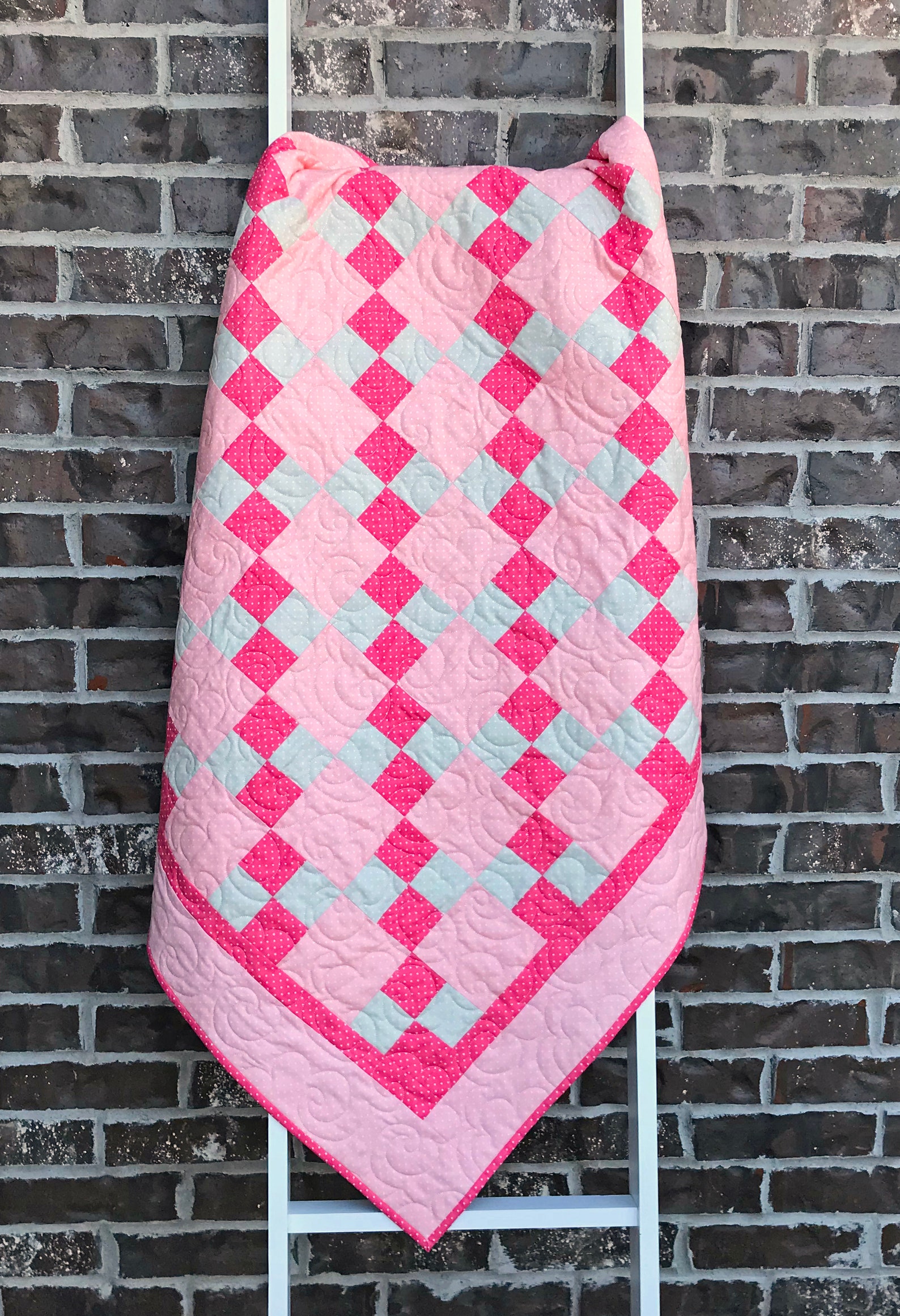 Pink and Gray Patchwork Baby or Toddler Quilt Baby Girl - Etsy