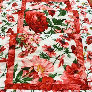Red Roses Floral Table Runner Quilted Red Floral Table - Etsy