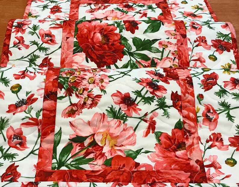 Red Roses Floral Table Runner Quilted Red Floral Table - Etsy