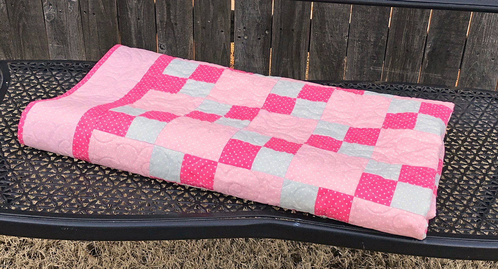 Pink and Gray Patchwork Baby or Toddler Quilt Baby Girl - Etsy