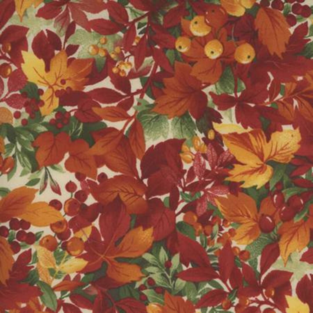 Leaves and Berries Fall Fabric - Maywood Studio 90293-RGO, Fall Leaves ...
