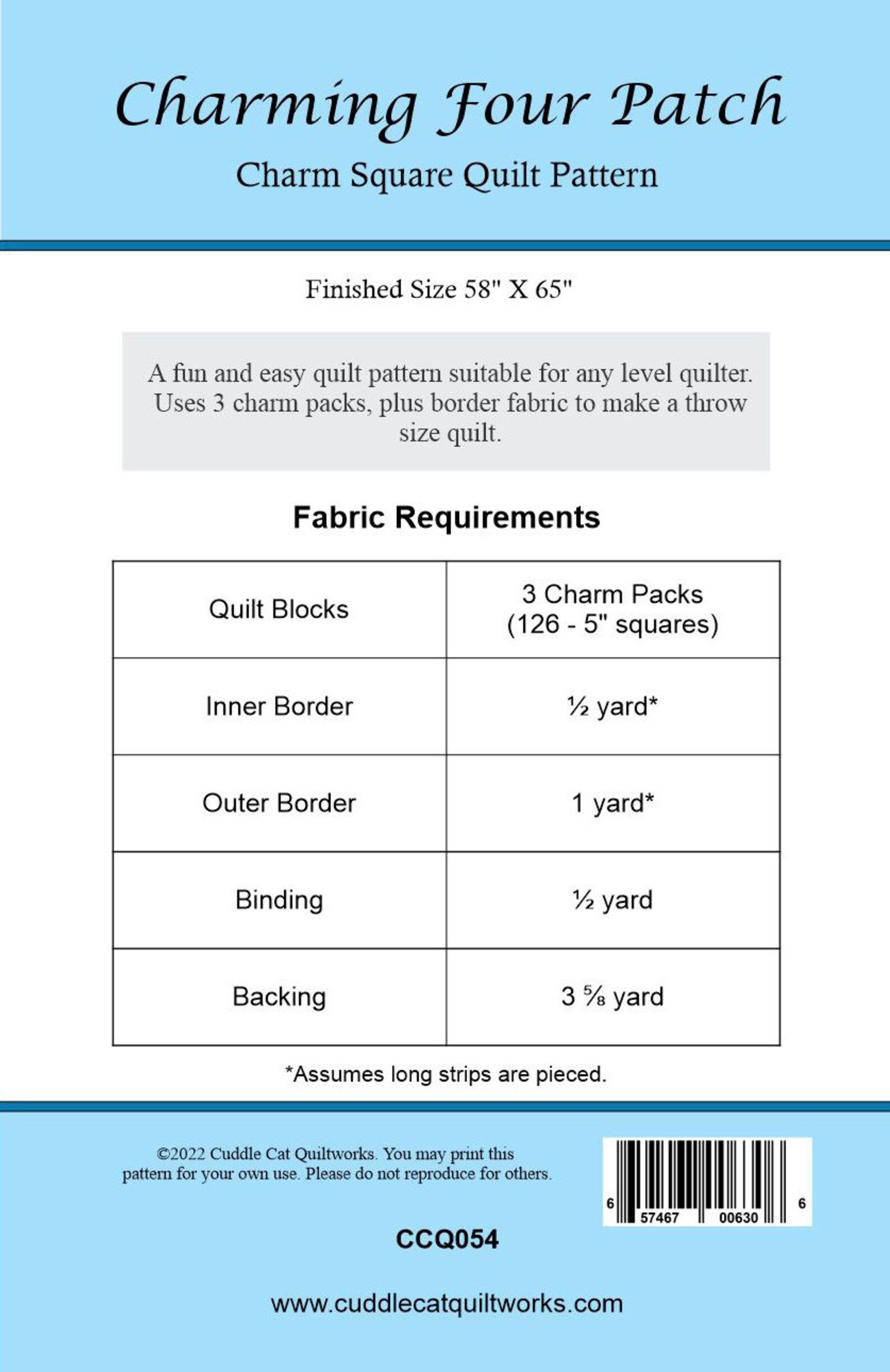 Charming Four Patch Quilt Pattern Printed Version - Cuddle Cat ...