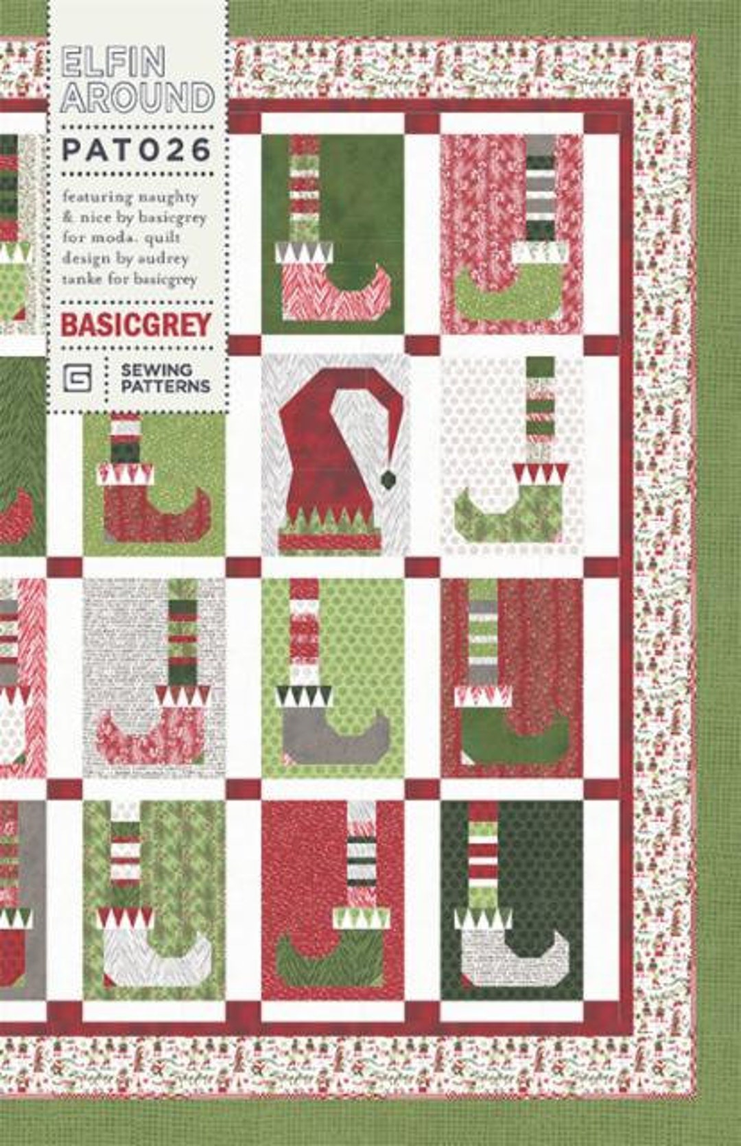 Elfin Around Quilt Pattern - Basicgrey PAT026, Christmas Elf Quilt Pattern - Christmas Quilt ...