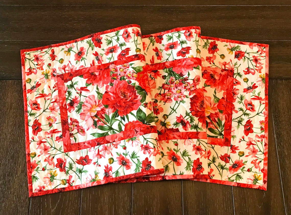 Red Roses Floral Table Runner Quilted Red Floral Table - Etsy