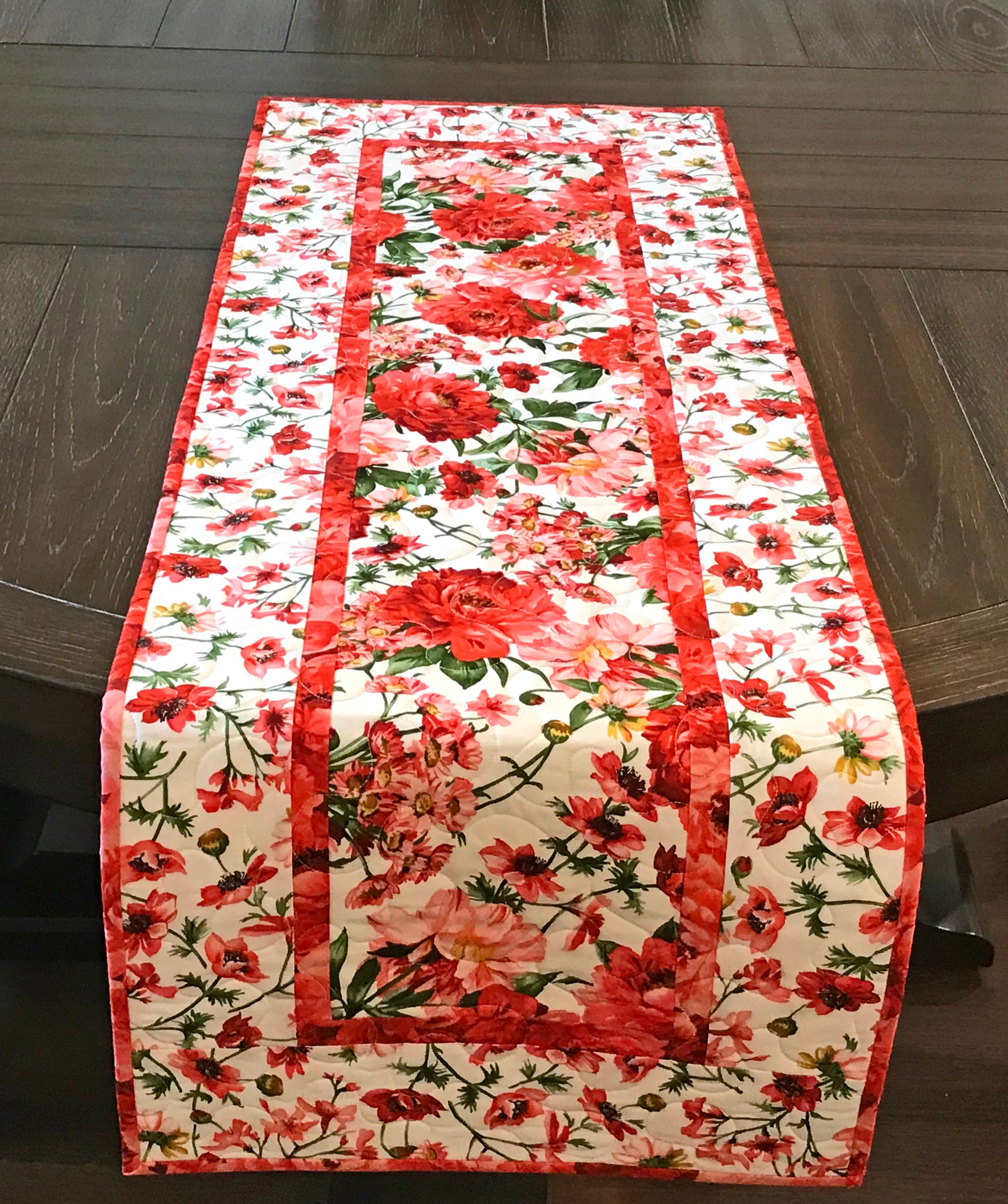 Red Roses Floral Table Runner Quilted Red Floral Table - Etsy