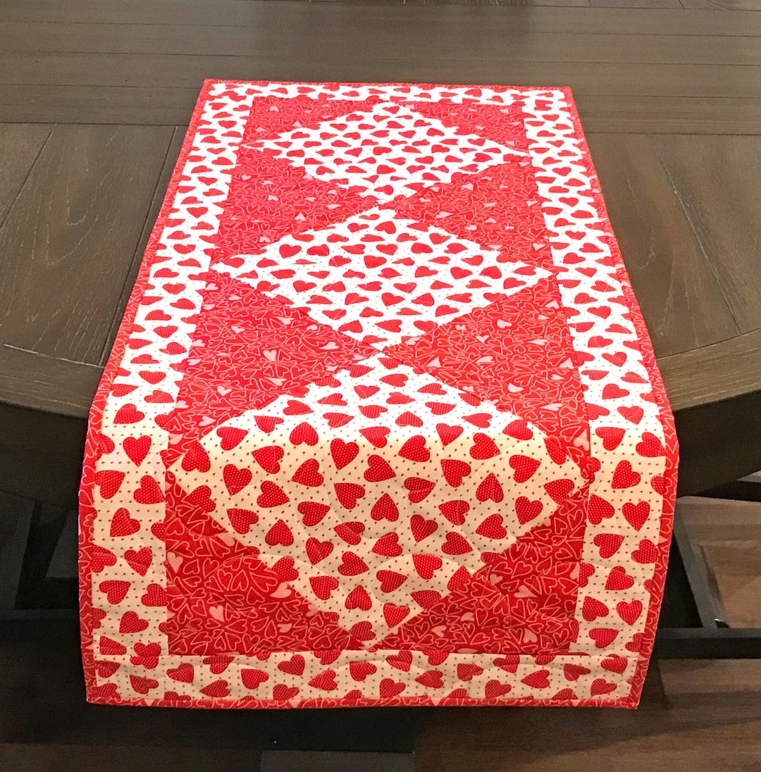 Valentine's Day Heart Themed Quilted Table Runner, Red White and Pink ...