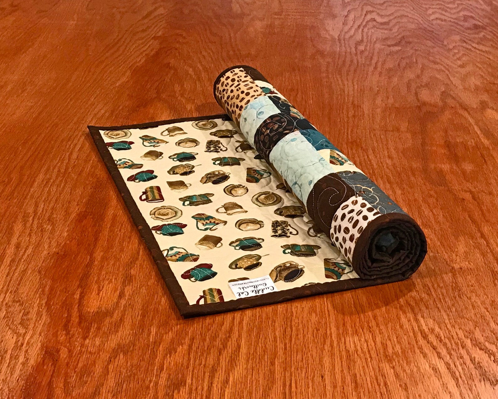 Teal and Brown Coffee Themed Table Runner Coffee Table - Etsy