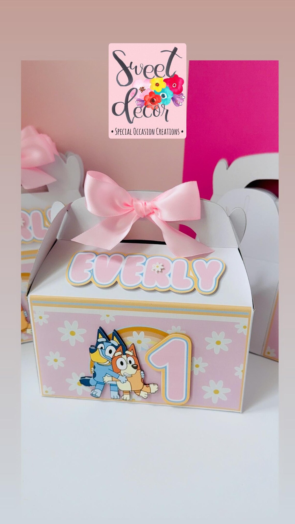 Personalized 3D Bluey & Bingo Favor Boxes With Pink Bow, Treat Boxes ...
