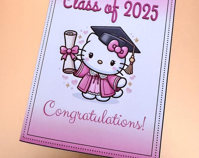 Class of 2025 Pink Hello Kitty Graduation Card, Congratulations, Grad ...