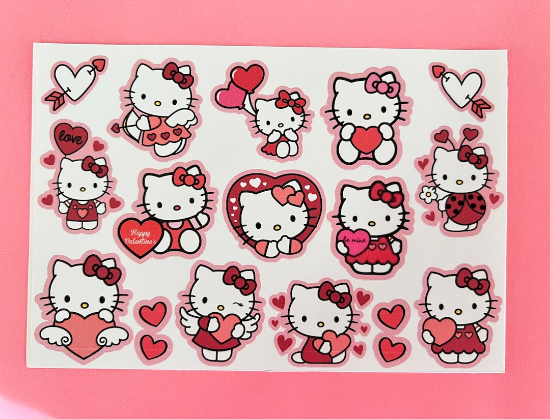Hello Kitty Valentines Shaped Stickers, Matte - Etsy