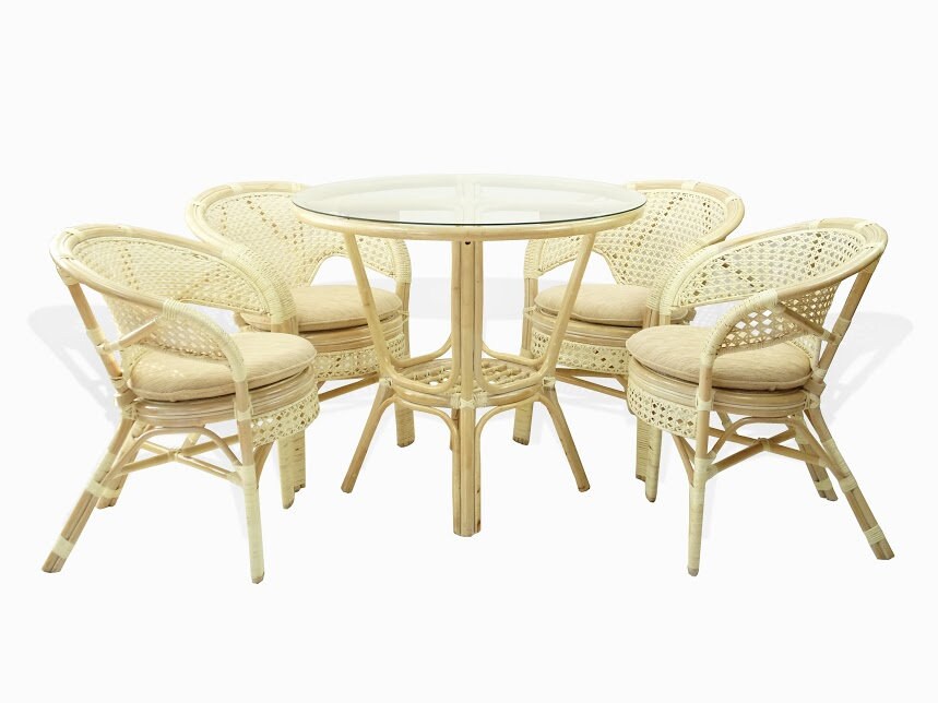 Pelangi Rattan Wicker Dining Set Of Round Table Glass Top 4 Etsy