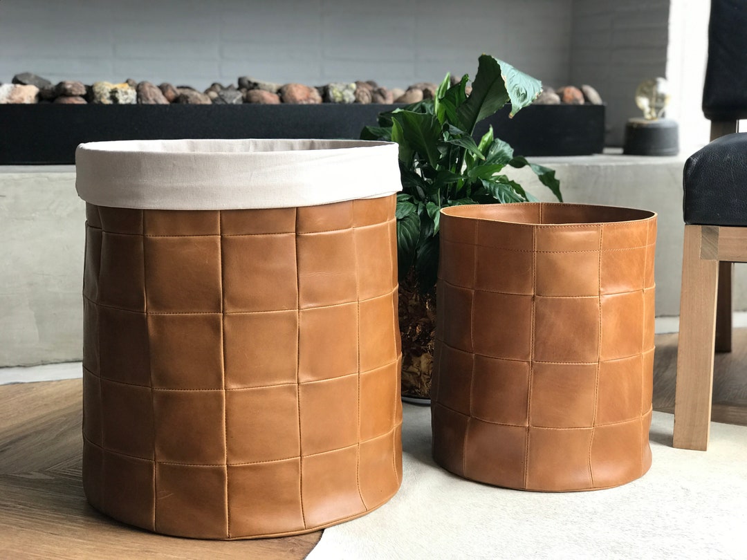 Leather Storage Bin, Storage Basket, Living Room Decoration Bin ...