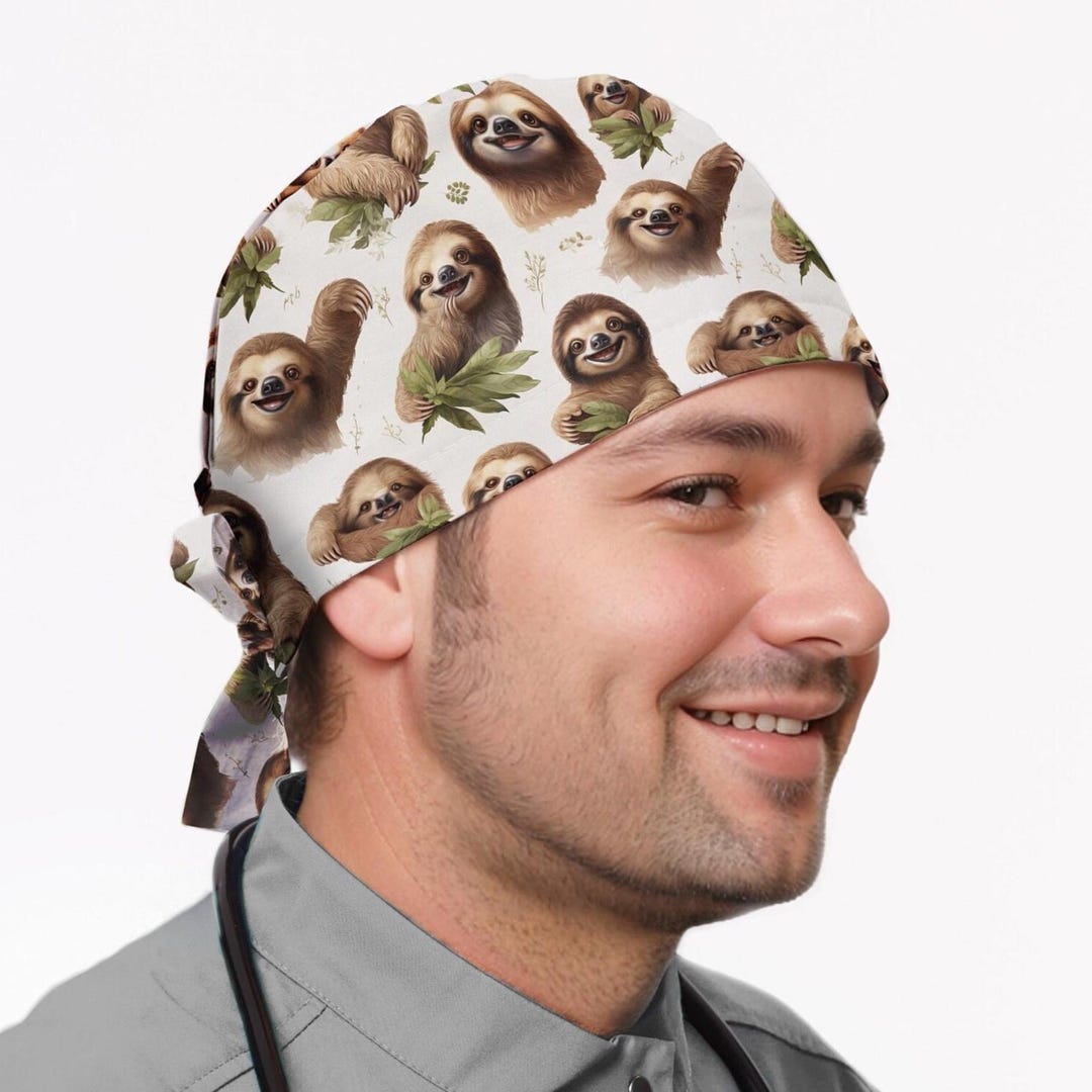 Sloth Scrub Cap With Buttons: Medical Nurse Hat - Etsy