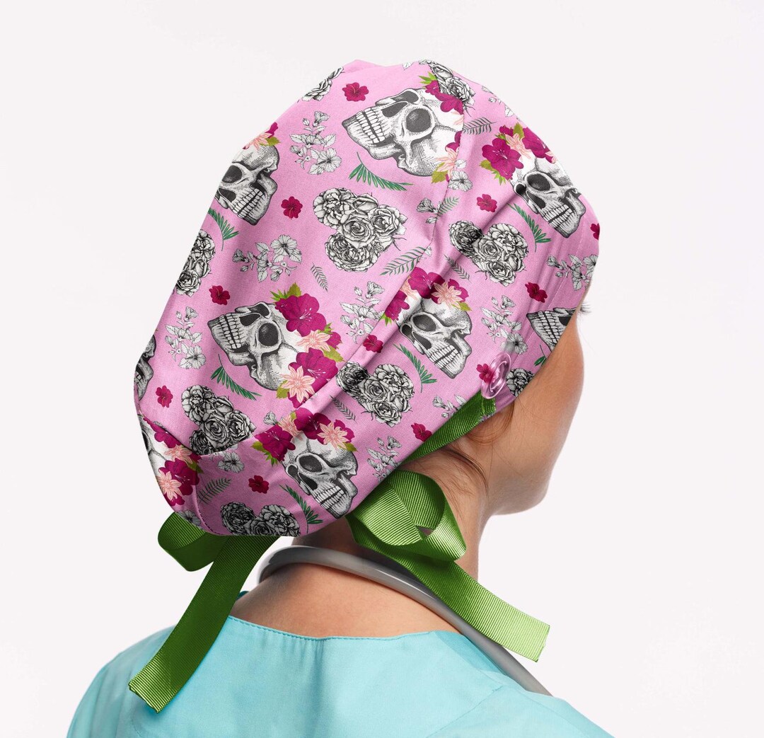 Skull Scrub Cap, Ponytail Scrub Caps for Women, Surgical Caps With ...
