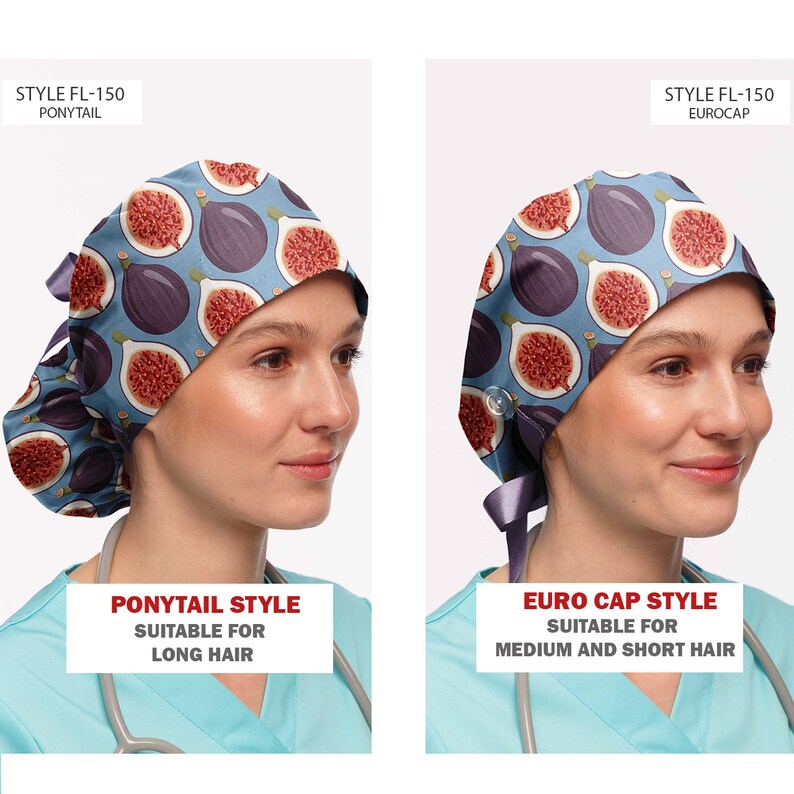 Figs Ponytail Scrub Cap for Women Tropical Fruits Euro - Etsy