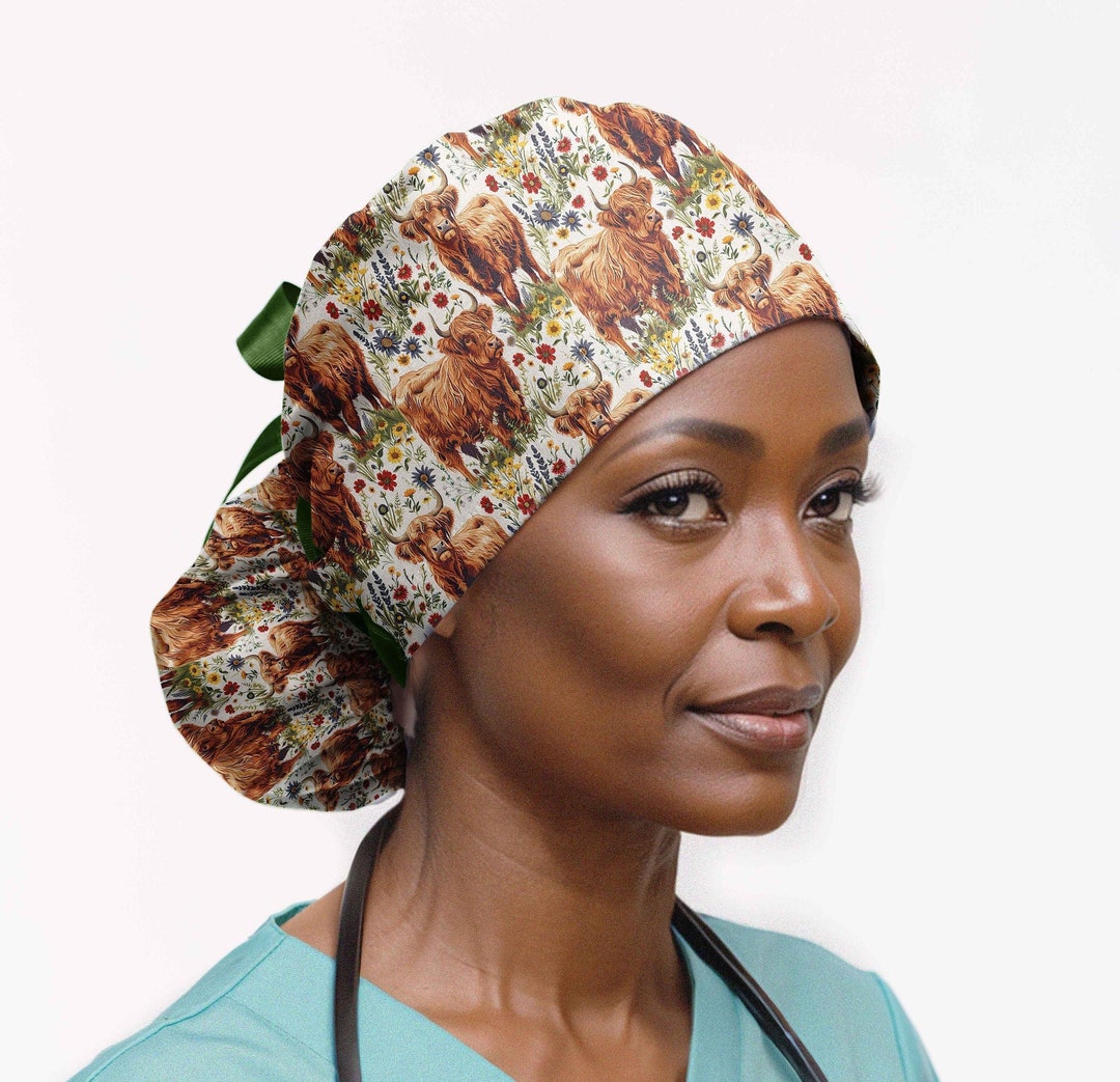 Highland Cow Scrub Cap for Women, Funny Surgical Cap With Buttons ...