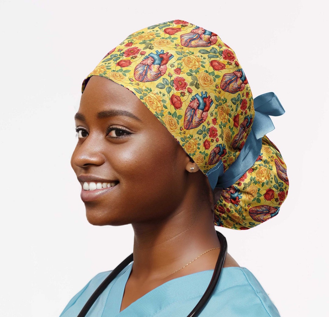 Cardiac Scrub Cap, Anatomy Heart Euro Scrub Hat, Ponytail Caps for ...