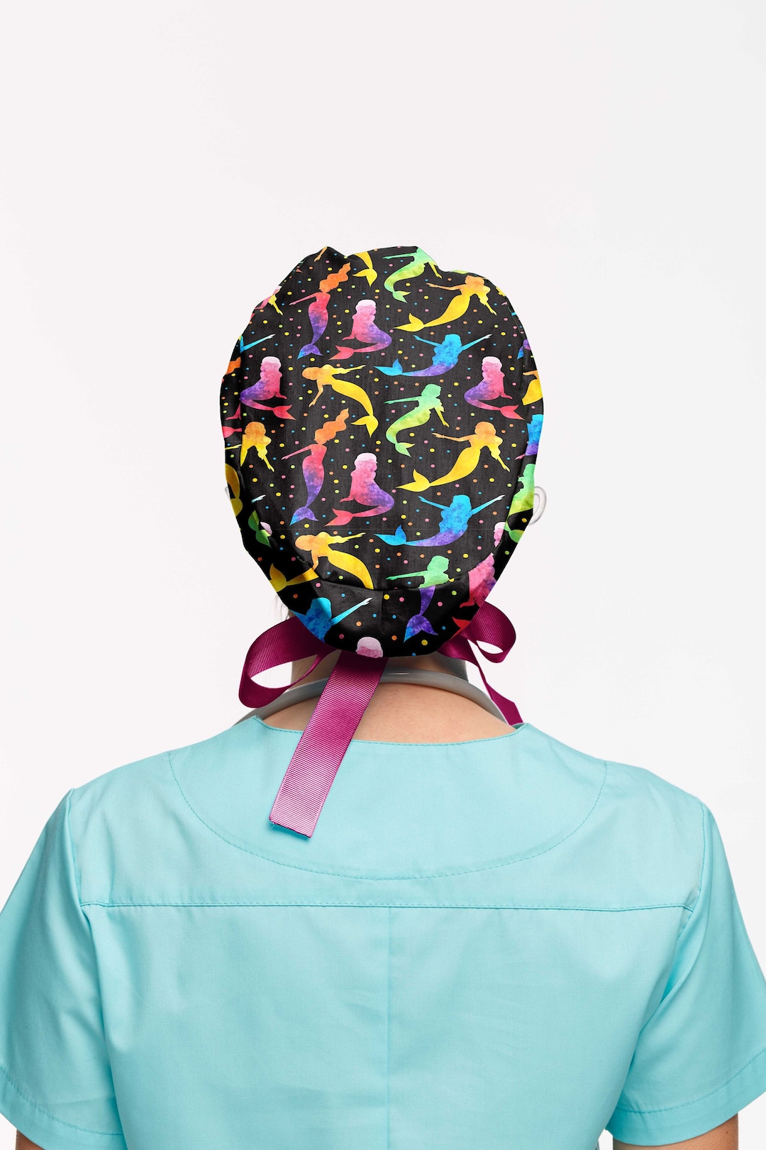 Mermaids Euro Scrub Cap Rainbow Ponytail Surgical Hat for - Etsy