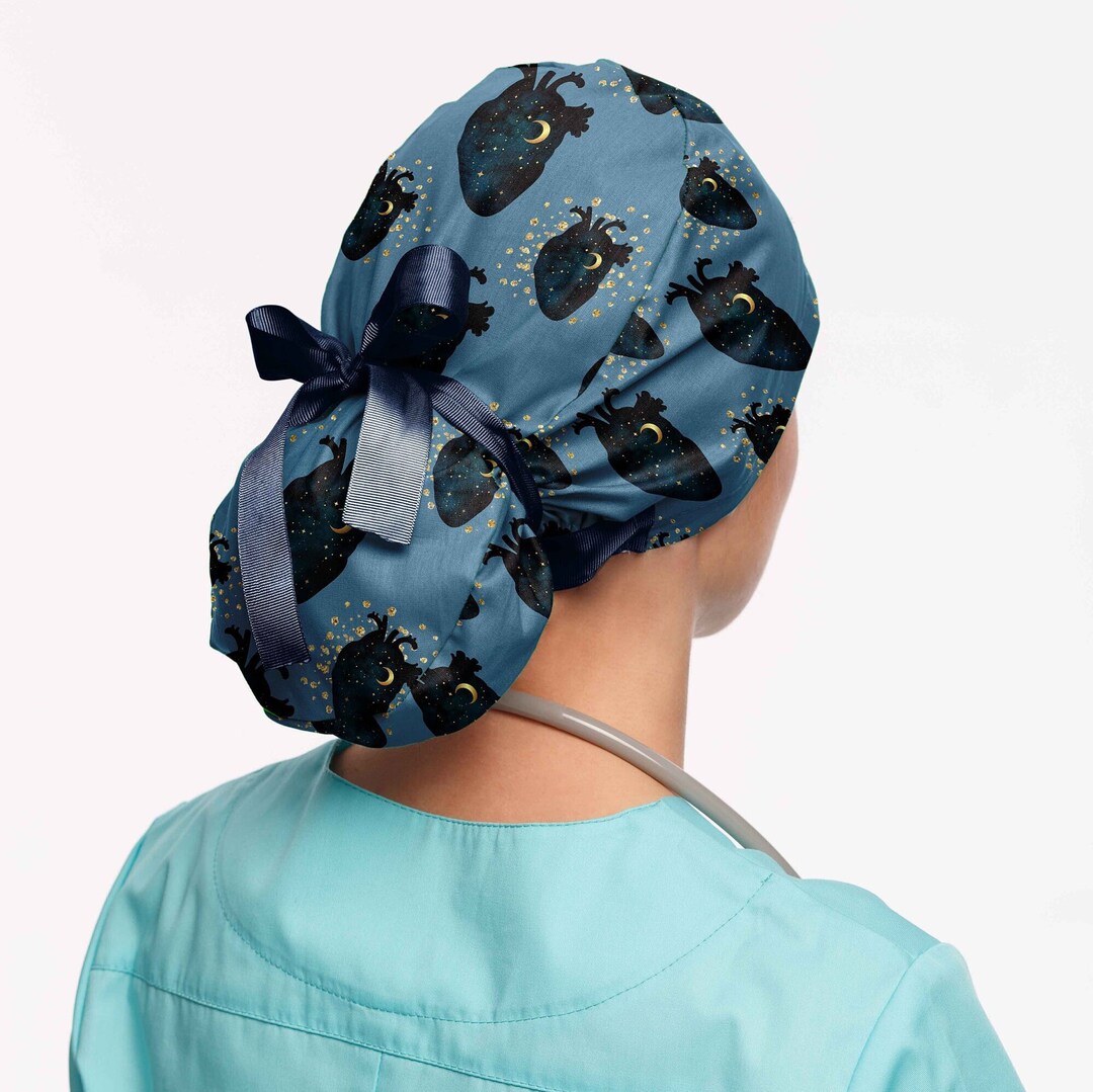 Anatomic Heart Ponytail Scrub Cap, Cardiac Nurse Hat, Euro Surgical Cap ...
