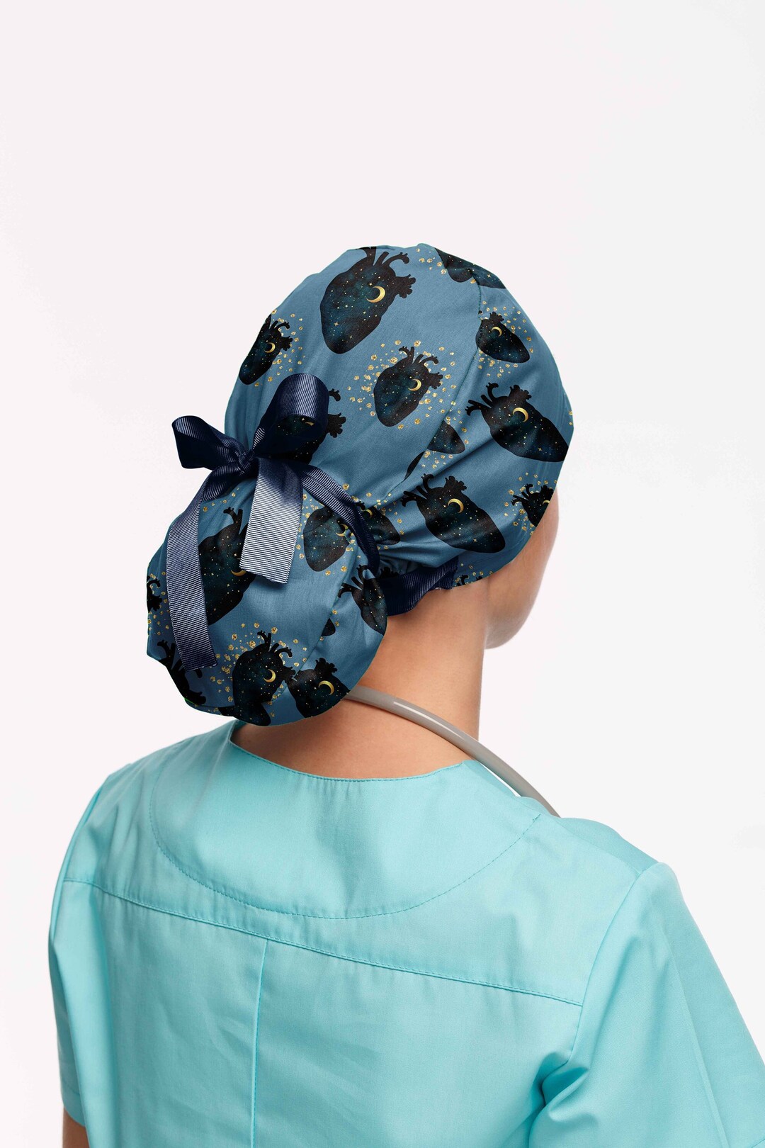 Anatomic Heart Ponytail Scrub Cap, Cardiac Nurse Hat, Euro Surgical Cap ...