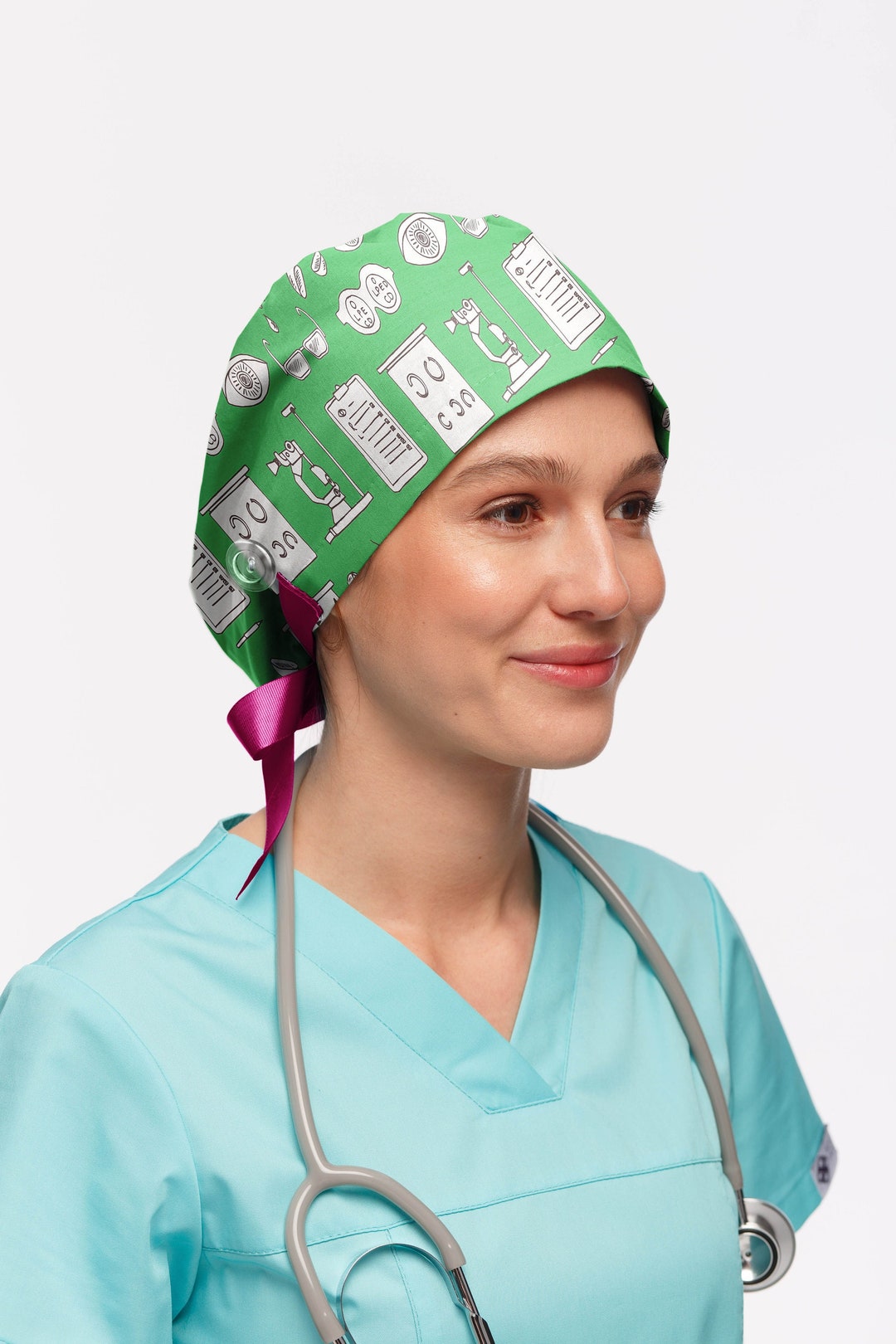 Oculist Scrub Cap for Women, Eyes Ponytail Surgical Cap ...