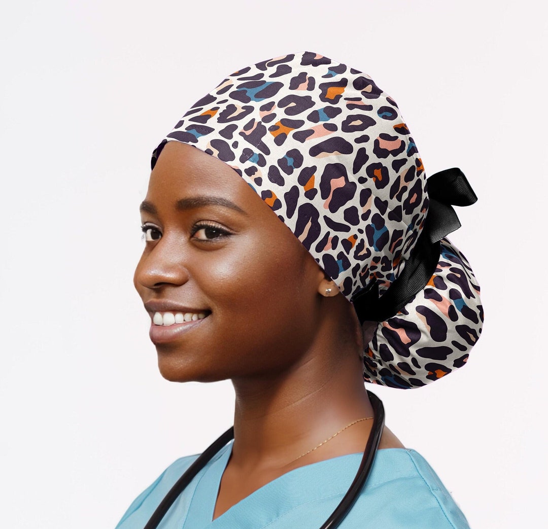 Leopard Surgical Cap for Women, Cheetah Euro Scrub Cap, Ponytail ...