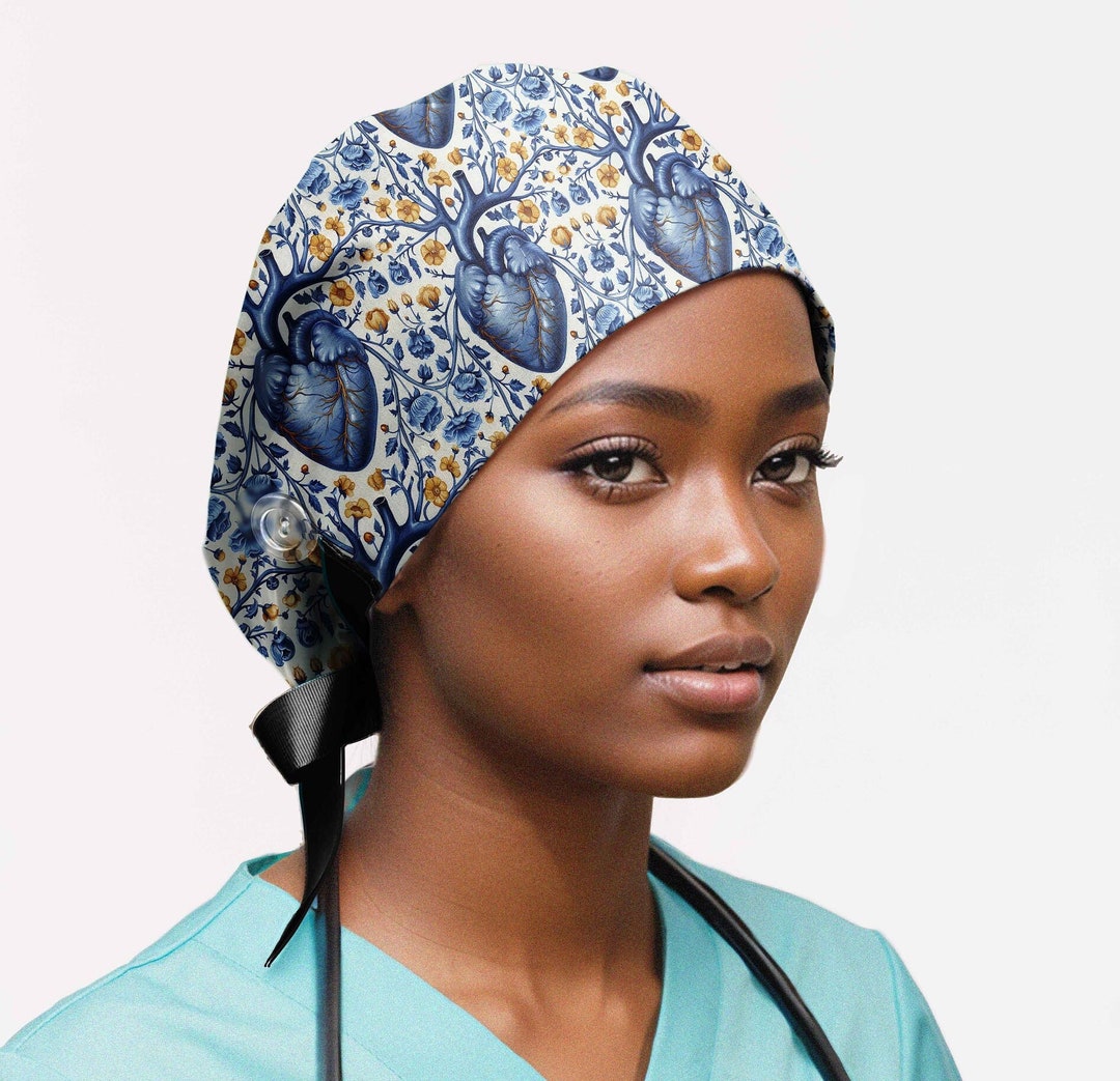 Cardiac Scrub Cap, Anatomy Heart Euro Scrub Hat, Ponytail Caps for ...