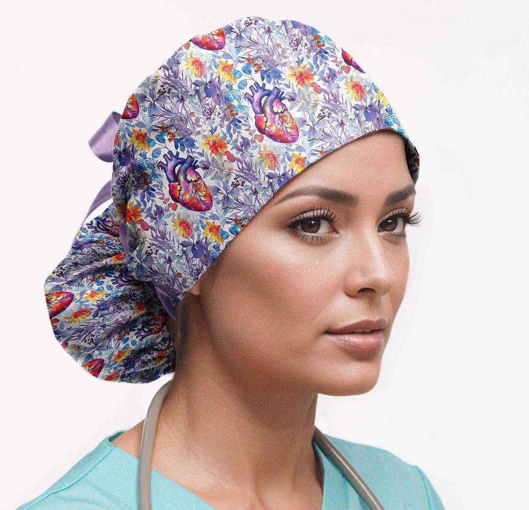 Anatomic Heart Ponytail Scrub Cap, Cardiac Nurse Hat, Euro Surgical Cap ...