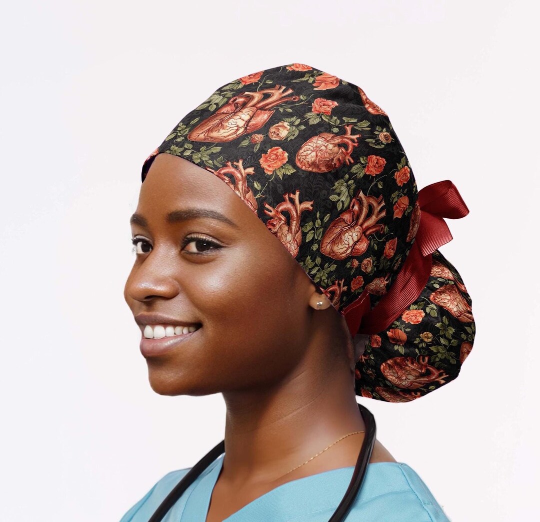 Cardiac Scrub Cap, Anatomy Heart Euro Scrub Hat, Ponytail Caps for ...