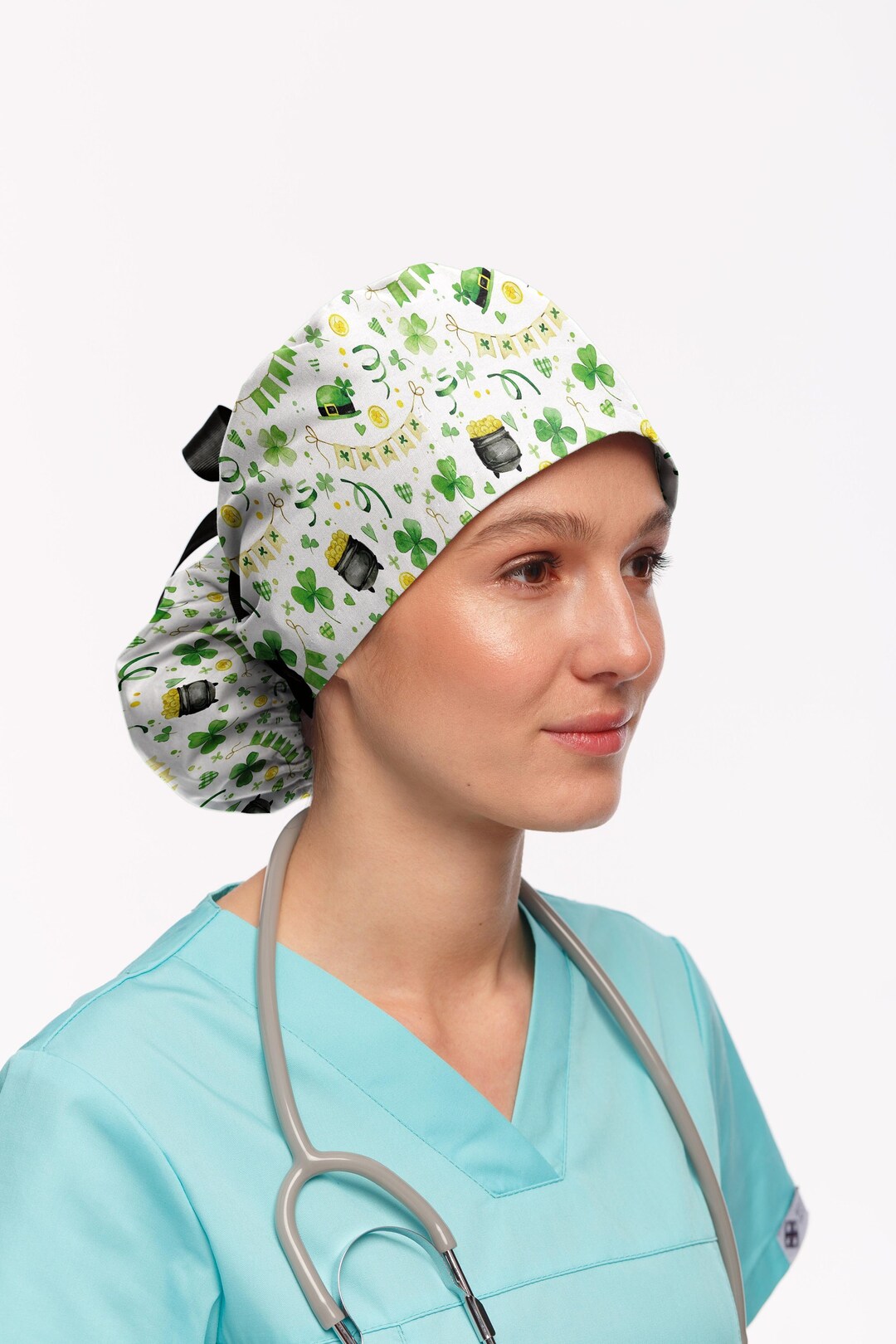 St. Patrick’s Day Scrub Caps, Lucky Shamrocks Surgical Cap, Nurse Hat ...