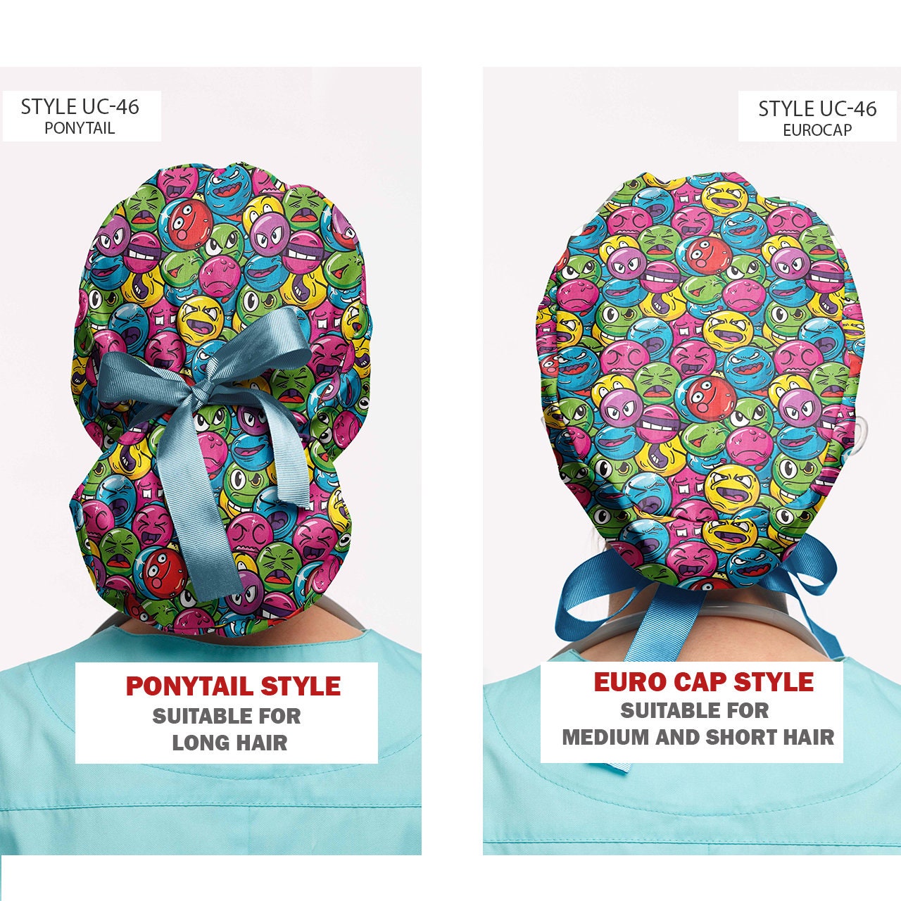 Funny Scrub Cap for Men, Smiles Surgical Hat, Cartoon Faces Nurse Hat ...