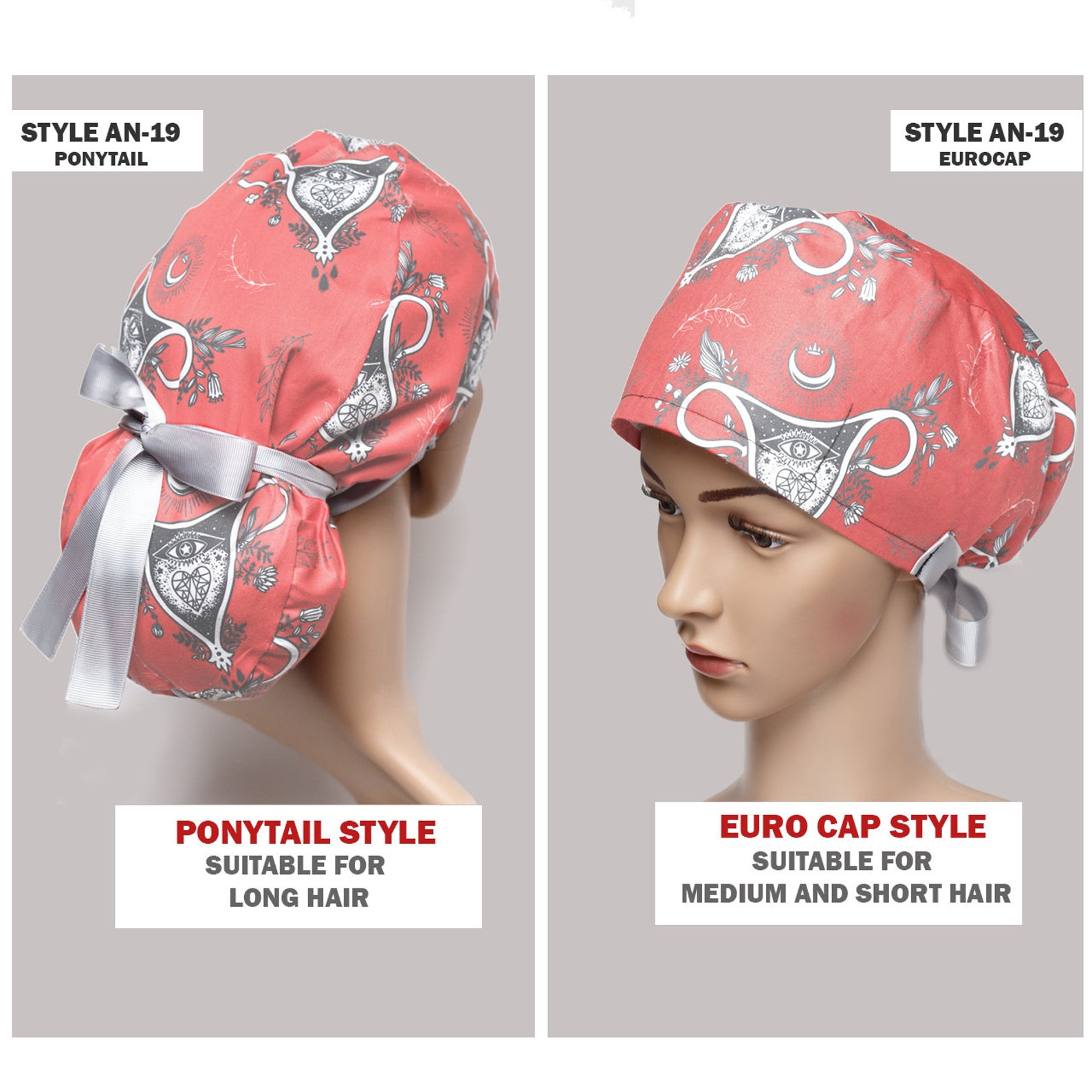 Anatomy Scrub Cap for Women, Uterus Surgical Caps, Ponytail Scrub Hat ...