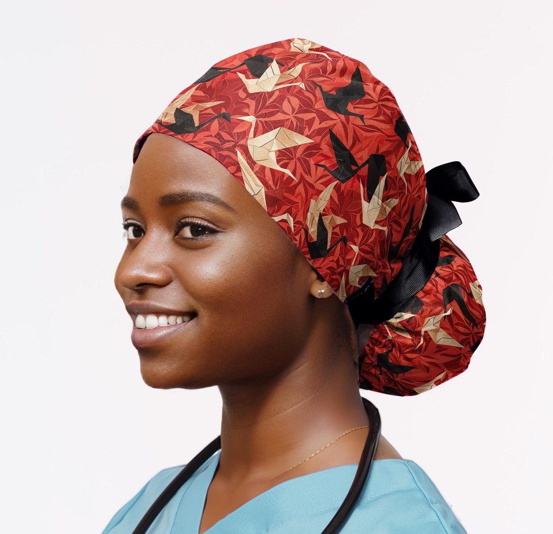 Japandi Scrub Caps for Women, Origami Cranes Surgical Hat, Oriental ...