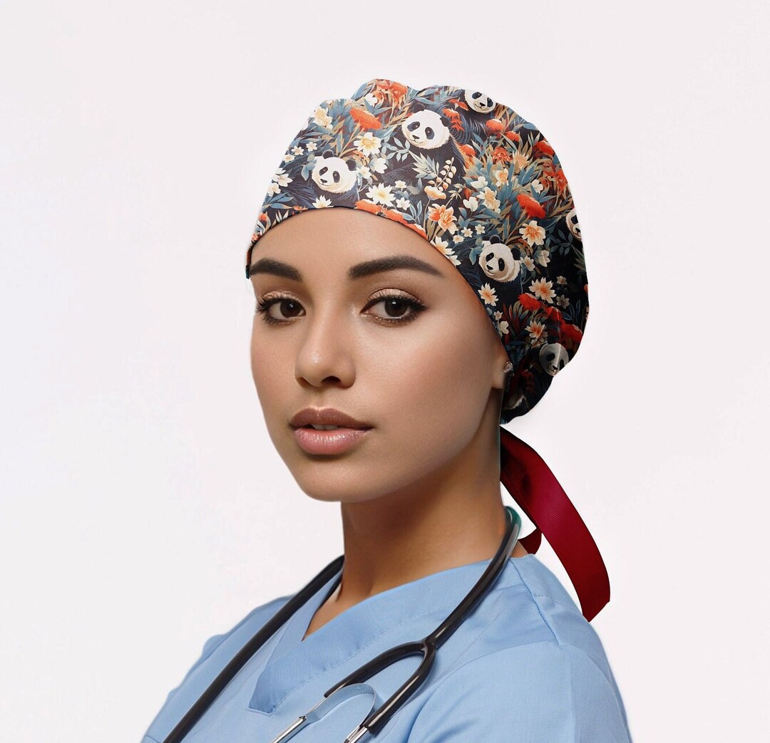 Japanese Panda Scrub Caps for Women, Surgical Cap With Buttons, Euro ...