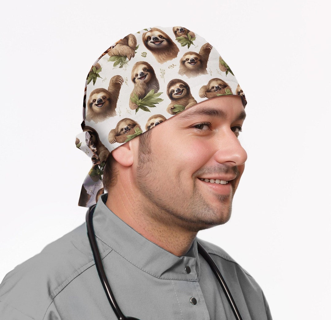 Sloth Scrub Caps for Women, Surgical Cap With Buttons for Nurse, Sloth ...