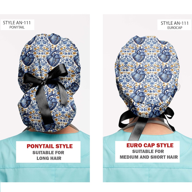 Anatomy Heart Scrub Cap: Medical Fabric Ponytail Surgical Hat - Etsy