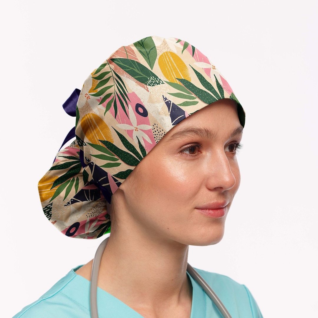 Scrub Cap, Floral Ponytail Surgical Cap for Women, Geometry Nurse Hat ...